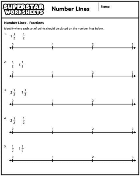 Fractions on a Number Line - Superstar Worksheets