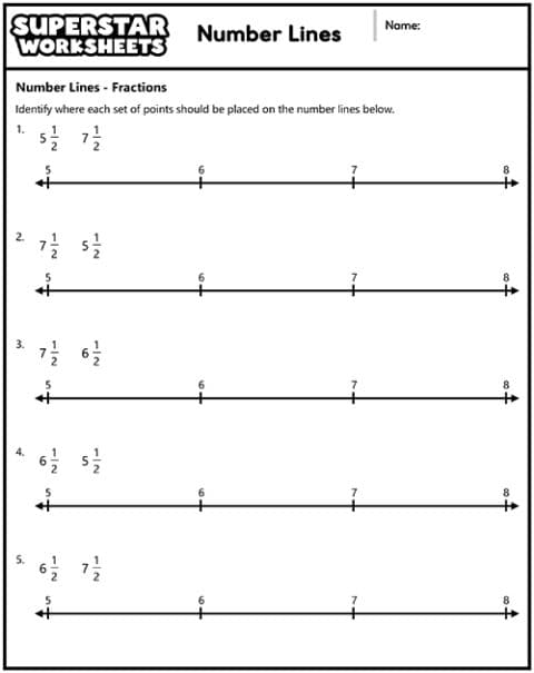 Fractions on a Number Line - Superstar Worksheets