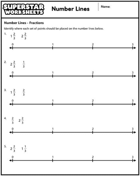 Fractions on a Number Line - Superstar Worksheets