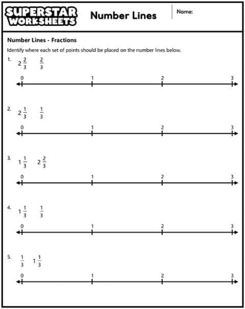 Fractions on a Number Line - Superstar Worksheets