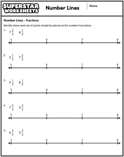 Fractions on a Number Line - Superstar Worksheets