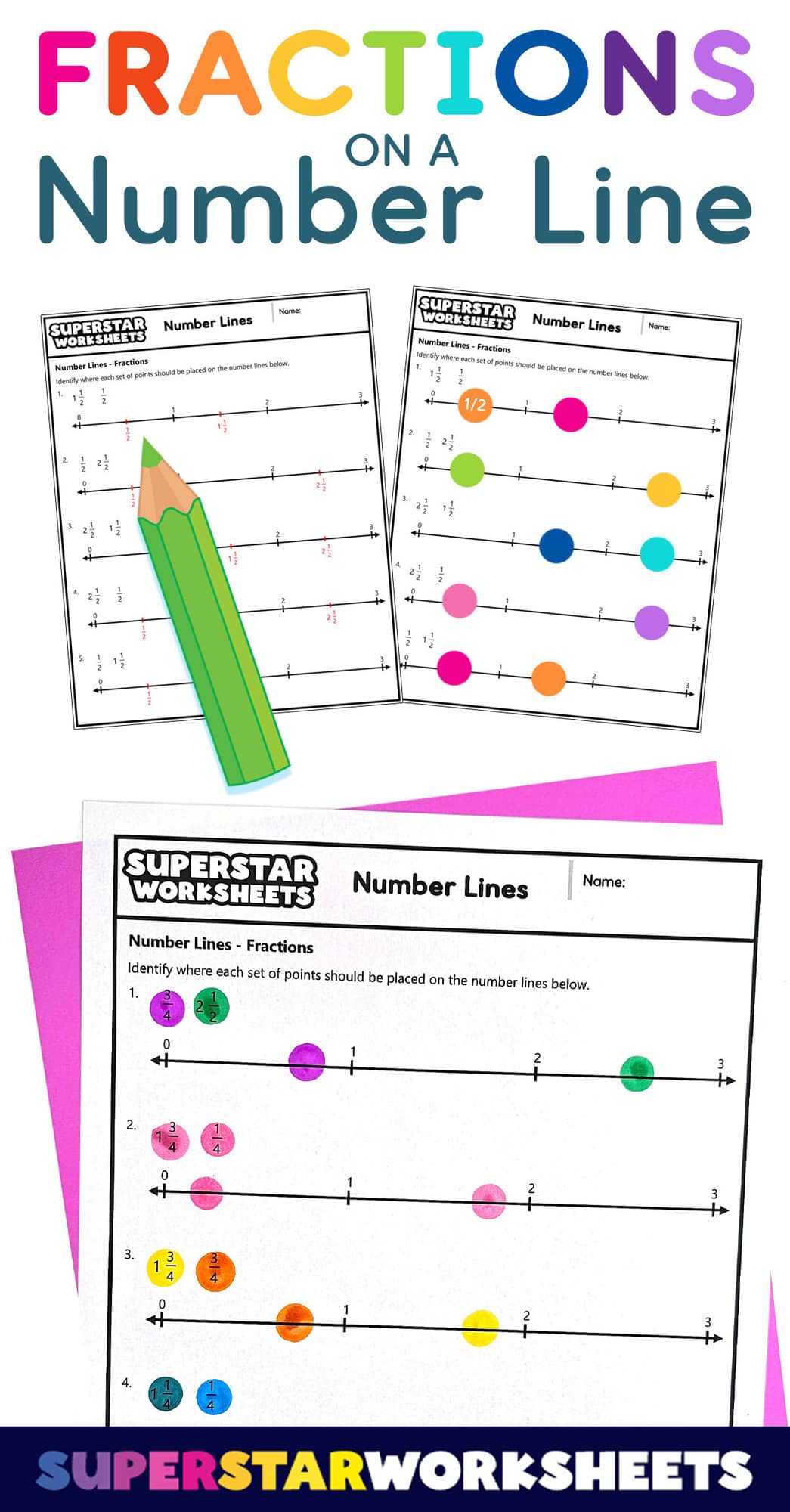 Fractions on a Number Line - Superstar Worksheets