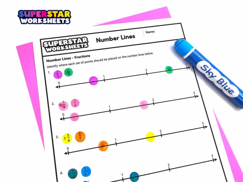 Fractions on a Number Line - Superstar Worksheets