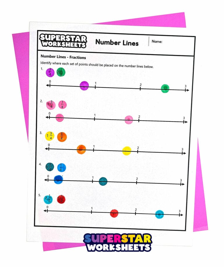Fractions on a Number Line - Superstar Worksheets