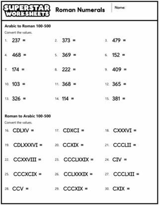 Roman Numerals Worksheets - Superstar Worksheets