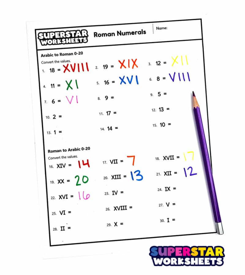 Roman Numerals Worksheets - Superstar Worksheets