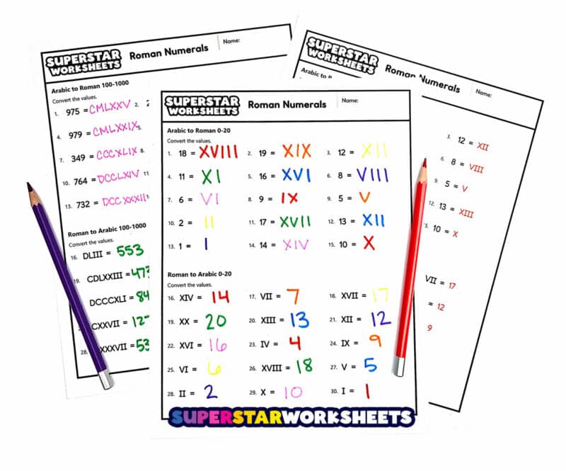 Roman Numerals Worksheets - Superstar Worksheets