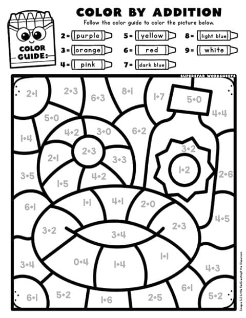 Summer Color by Number - Superstar Worksheets