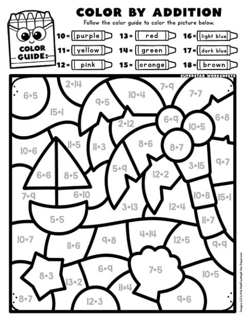 Summer Color by Number - Superstar Worksheets