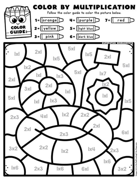 Summer Color by Number - Superstar Worksheets