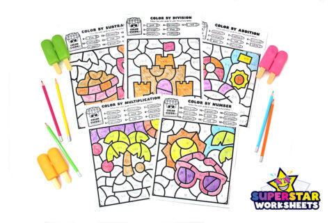 Summer Color by Number - Superstar Worksheets
