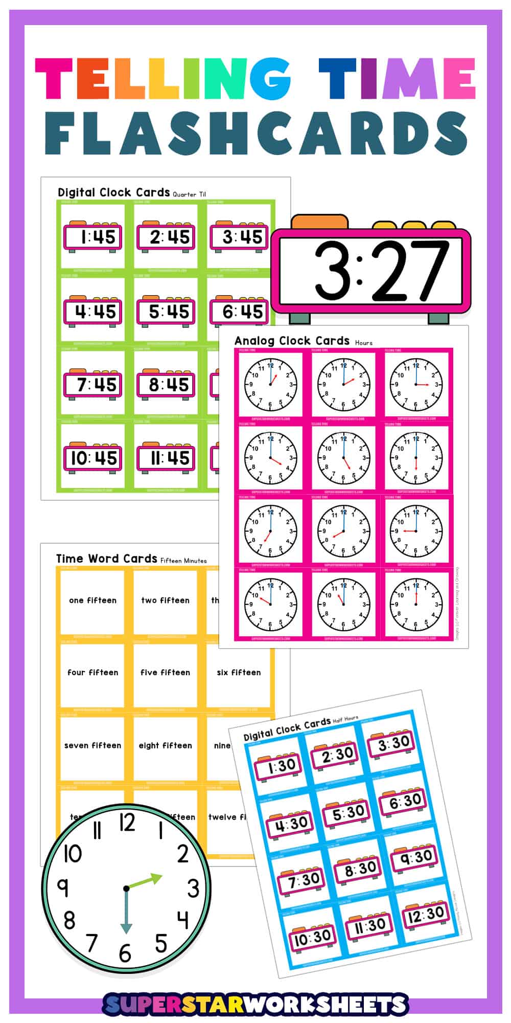 Telling Time Flashcards - Superstar Worksheets