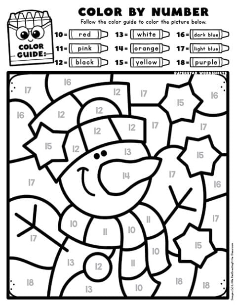 Winter Color by Number - Superstar Worksheets