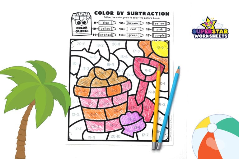 Summer Color by Number - Superstar Worksheets