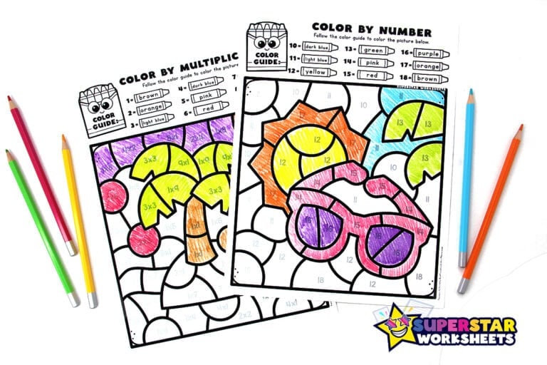 Summer Color by Number - Superstar Worksheets