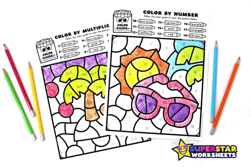 Summer Color by Number - Superstar Worksheets