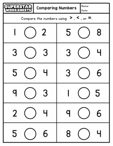 Comparing Numbers Worksheets - Superstar Worksheets
