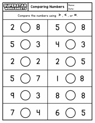 Comparing Numbers Worksheets - Superstar Worksheets