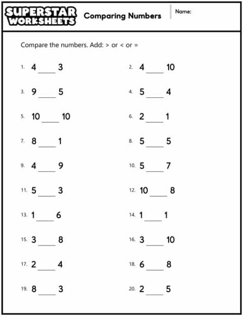 Comparing Numbers Worksheets - Superstar Worksheets