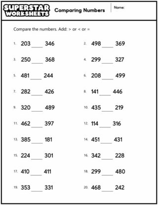 Comparing Numbers Worksheets - Superstar Worksheets