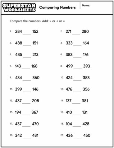 Comparing Numbers Worksheets - Superstar Worksheets