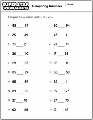 Comparing Numbers Worksheets - Superstar Worksheets
