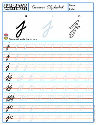 Cursive J - Superstar Worksheets