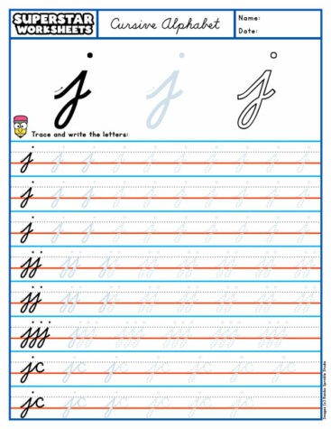 Cursive J - Superstar Worksheets