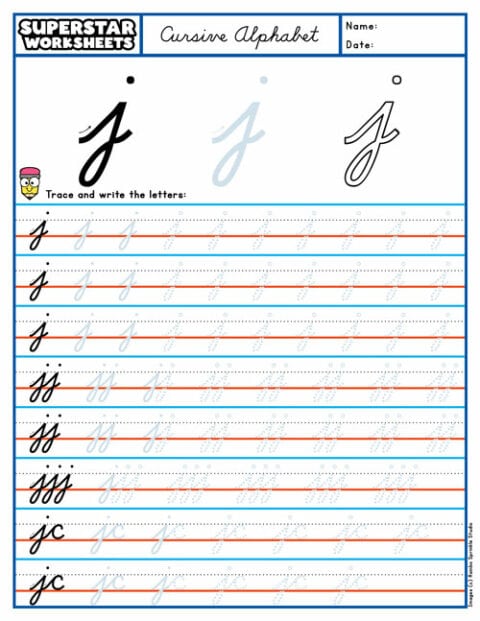 Cursive J - Superstar Worksheets