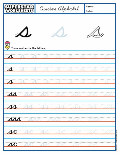 Cursive S - Superstar Worksheets