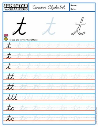 Cursive T - Superstar Worksheets