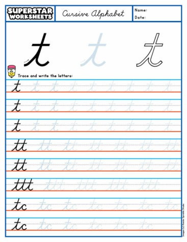 Cursive T - Superstar Worksheets