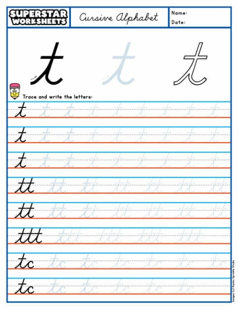 Cursive T - Superstar Worksheets