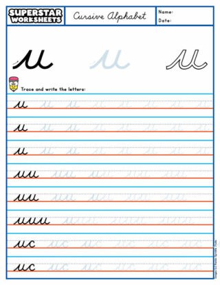 Cursive U - Superstar Worksheets