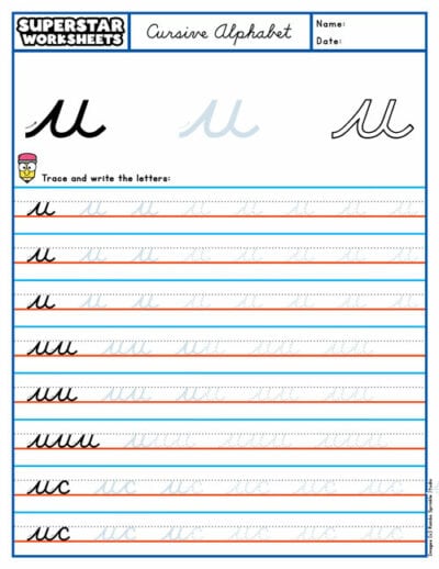 Cursive U - Superstar Worksheets