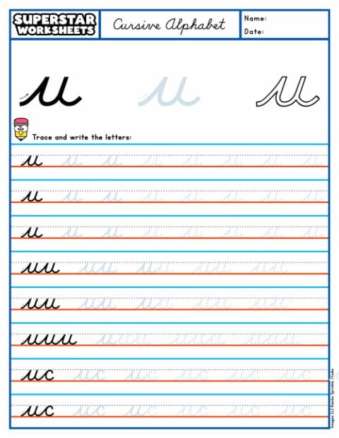 Cursive U - Superstar Worksheets