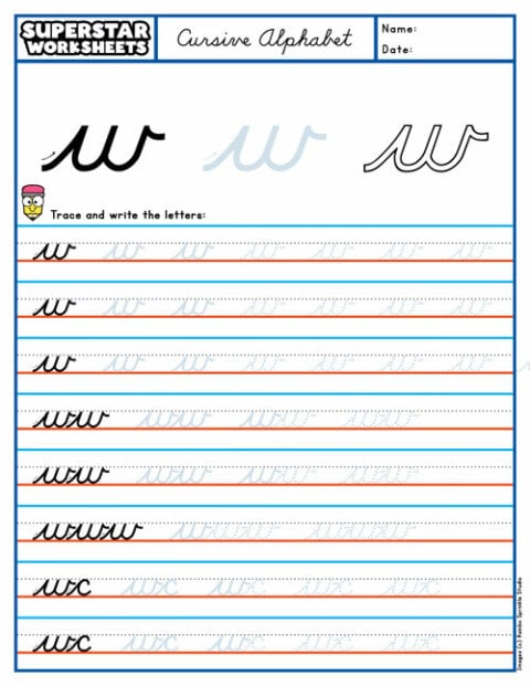 Cursive W - Superstar Worksheets