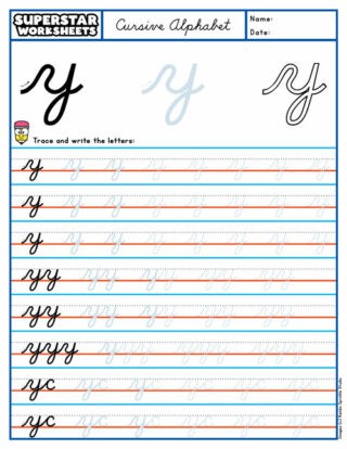 Cursive Y - Superstar Worksheets