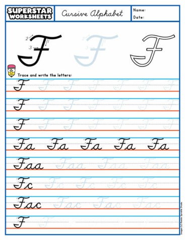 Cursive F - Superstar Worksheets