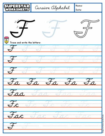 Cursive F - Superstar Worksheets