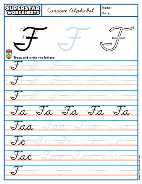 Cursive F - Superstar Worksheets
