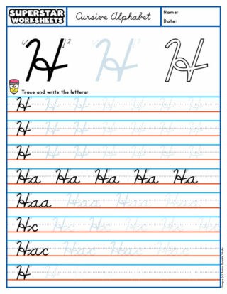Cursive H - Superstar Worksheets
