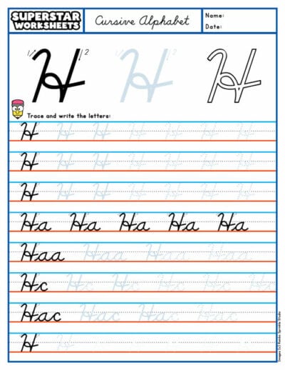 Cursive H - Superstar Worksheets