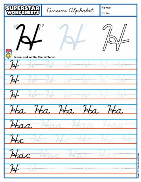 Cursive H - Superstar Worksheets