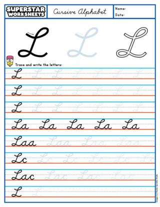 Cursive L - Superstar Worksheets