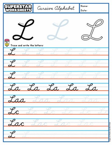 Cursive L - Superstar Worksheets