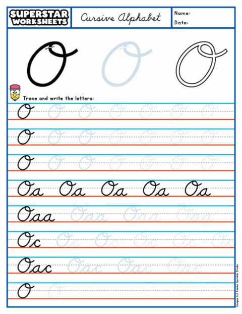 Cursive O - Superstar Worksheets