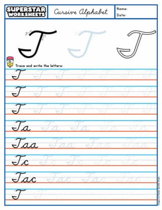 Cursive T - Superstar Worksheets