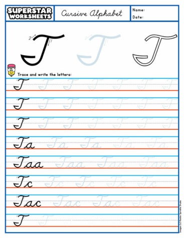 Cursive T - Superstar Worksheets