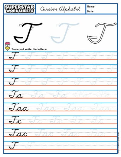 Cursive T - Superstar Worksheets